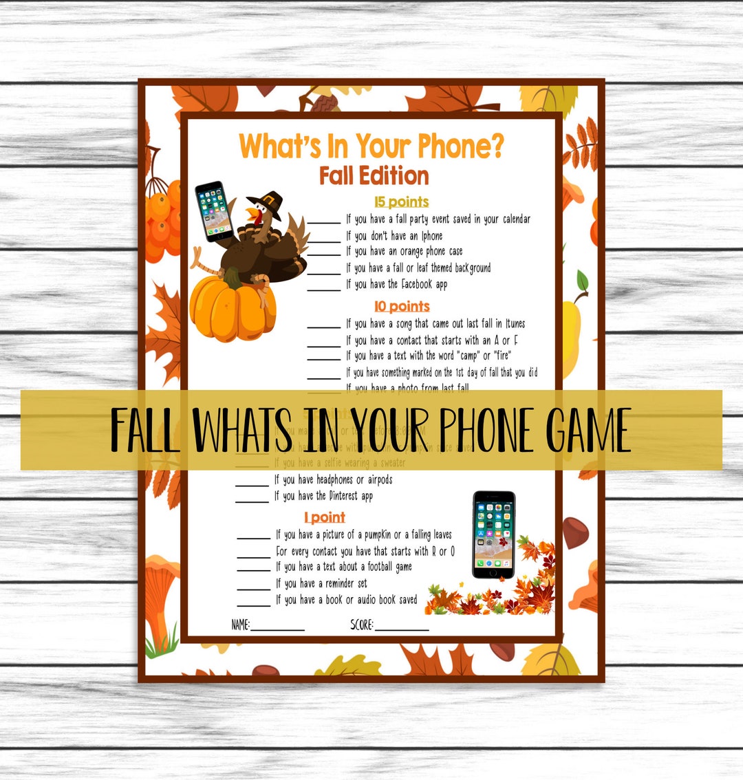 Fall Autumn Whats in Your Phone, Party Game, Phone Game, for Adults ...