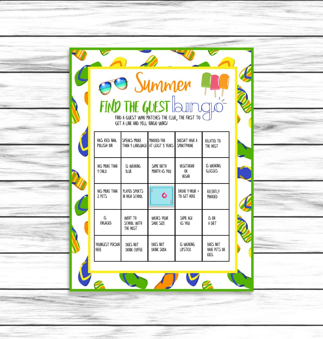 Summer Find the Guest Bingo, Ice Breaker Party Game, for Adults Kids ...