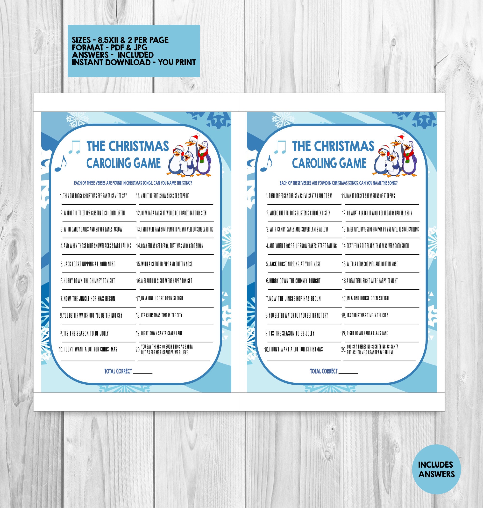 Christmas Song Carol Game, DIY Christmas Song Game, Printable Christmas ...