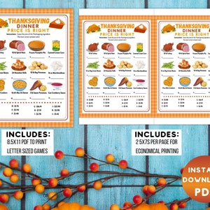 Thanksgiving Dinner Price is Right Printable Trivia Game, Group Game ...