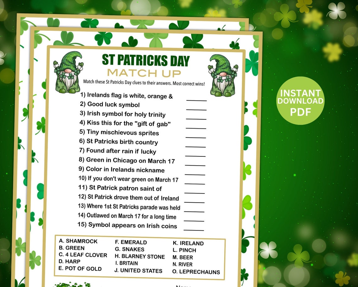 St Patricks Day Trivia Matching Game St Patricks Day Game St - Etsy