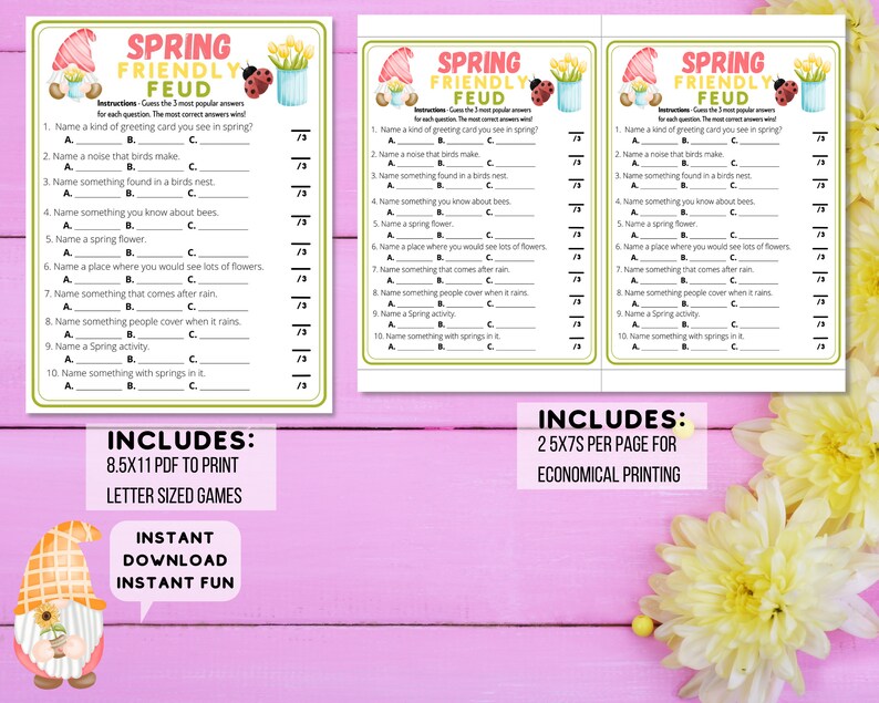Spring Friendly Feud Trivia Printable Game | Adults Kids Fun Party ...