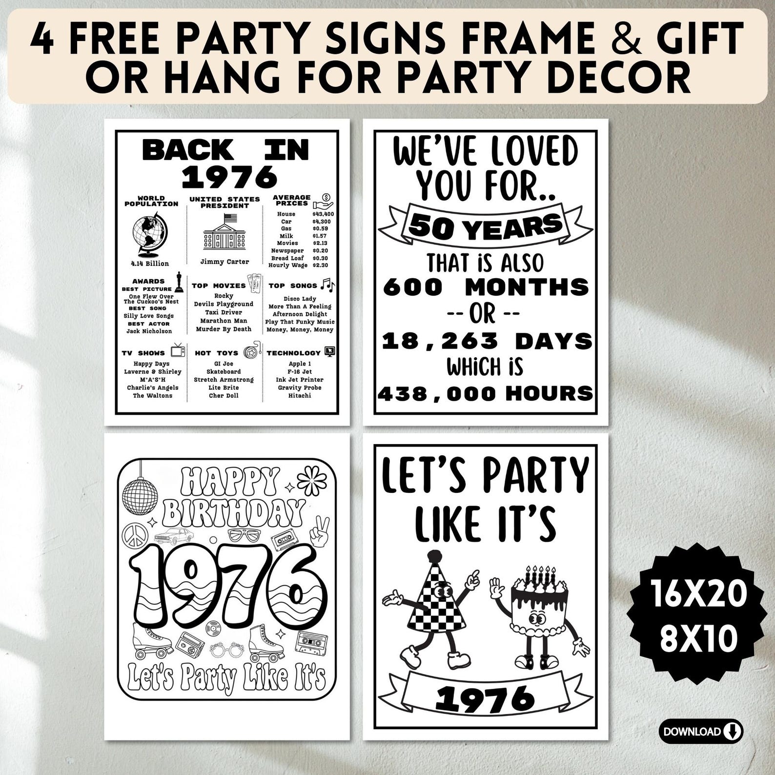 50th Birthday Games Born in 1976 | 25 Printable Adult Party Games ...