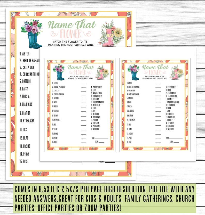 Spring Flower Trivia Game Spring Party Game Flower Game For | Etsy