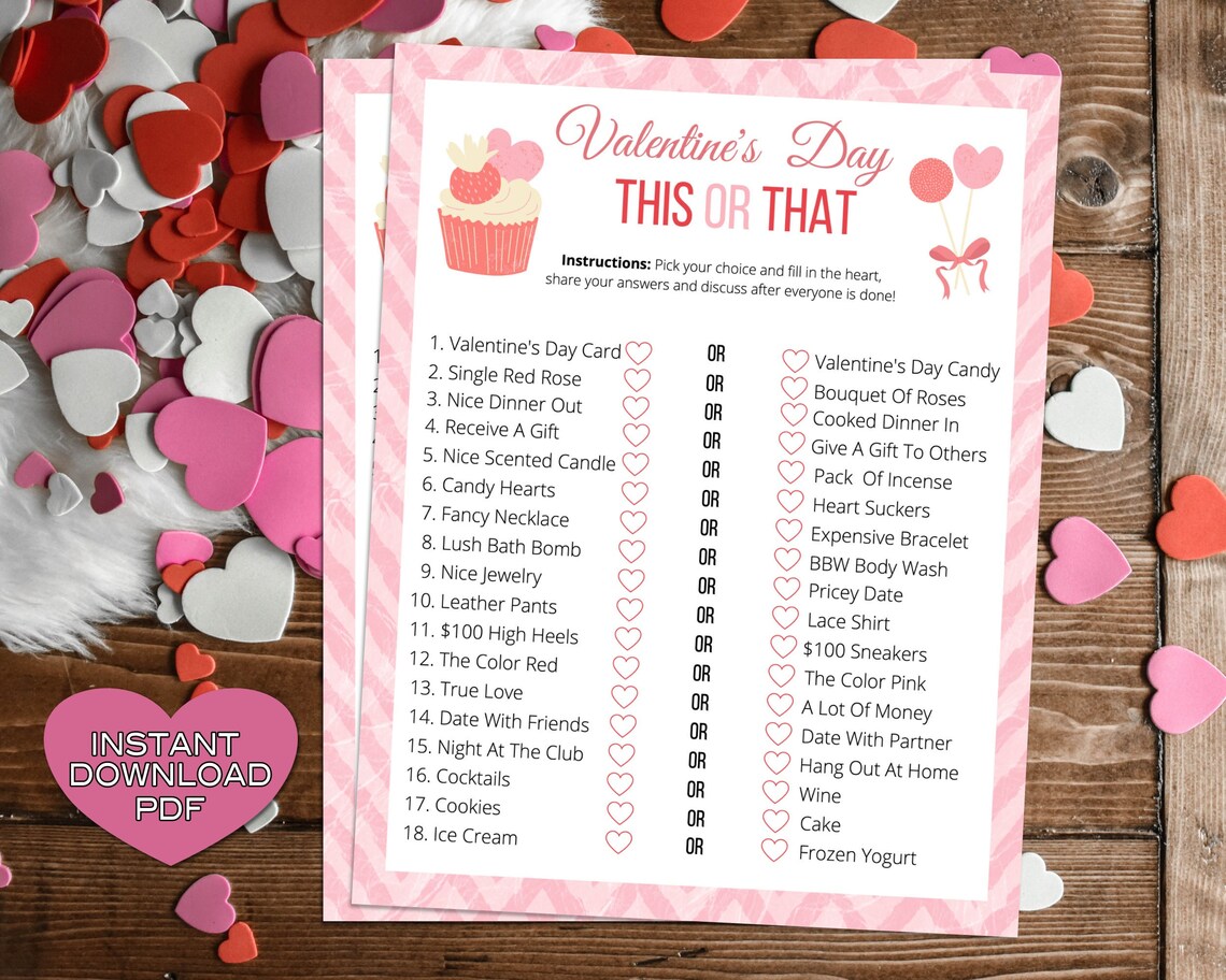 Valentines This or That Game classroom Office Valentines Day - Etsy
