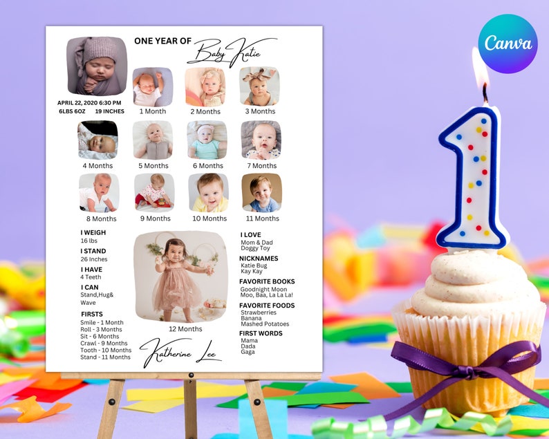 Printable Baby's First Year Milestone Board Template | Editable 1st ...