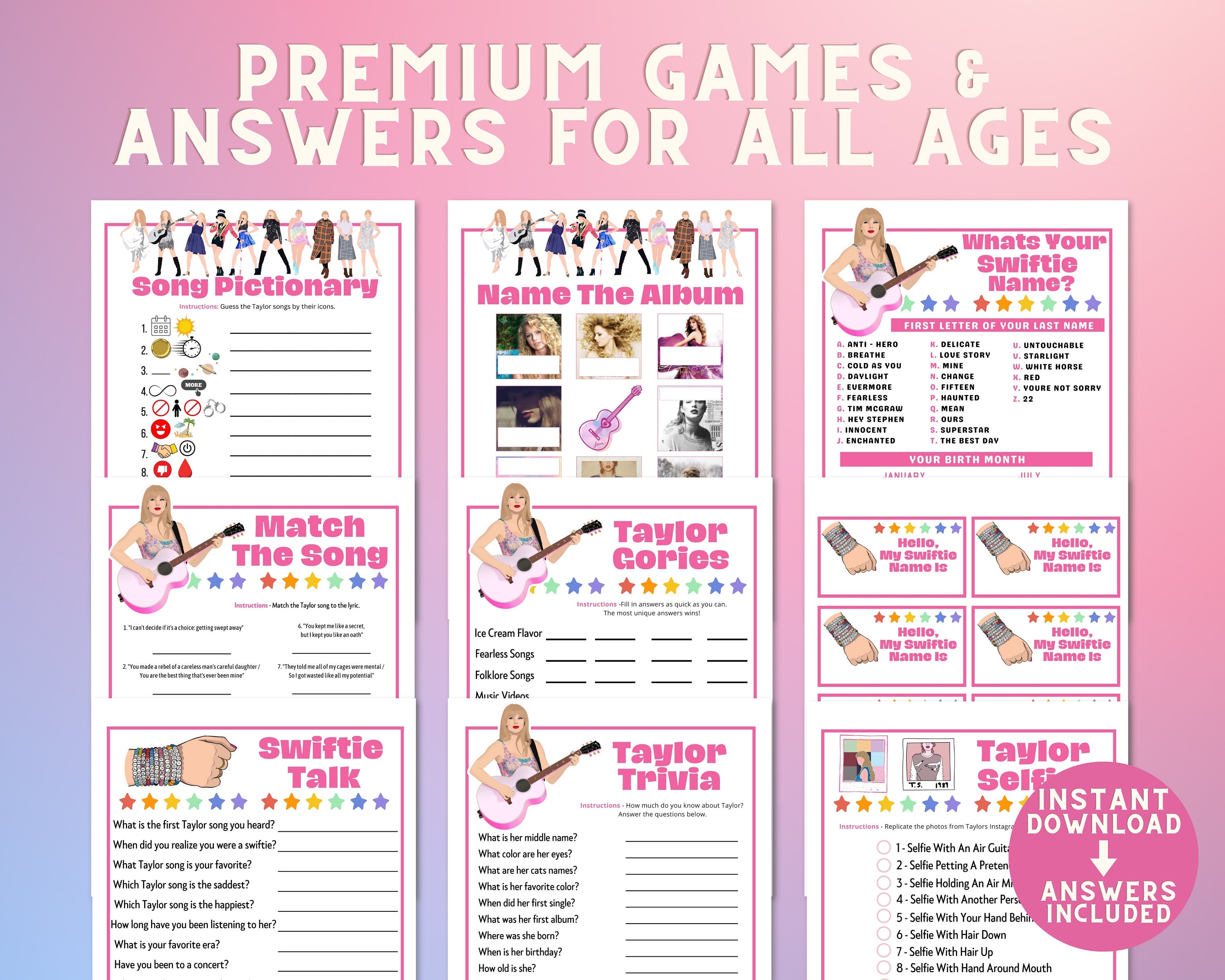 Printable Swiftie Fans Party Games Mega Bundle | Tween Teen Sleepover ...
