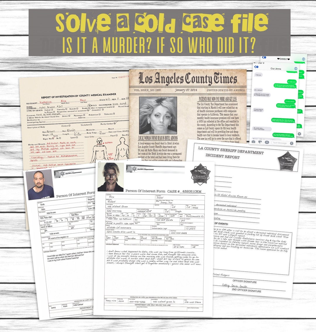 Murder Mystery Cold Case File Printable or Virtual Game, Solve A Murder ...