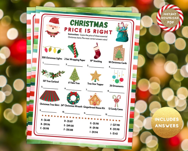 Christmas Guess Price Game, Printable or Virtual Xmas Day Quiz for Kids ...
