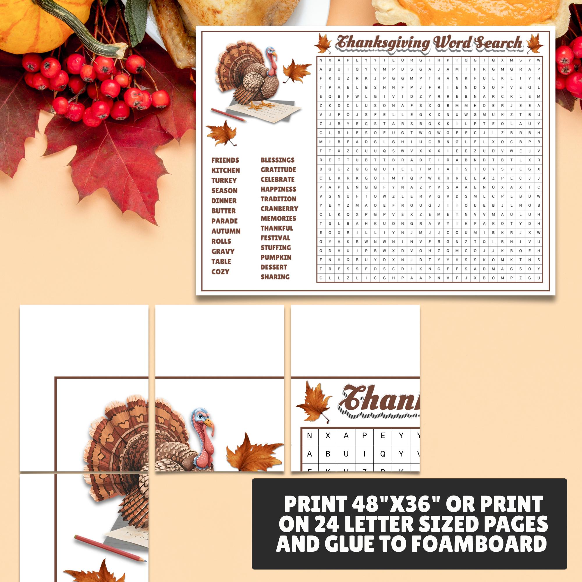 Giant Thanksgiving Word Search | Printable 48x36 Large Print Game | Fun ...
