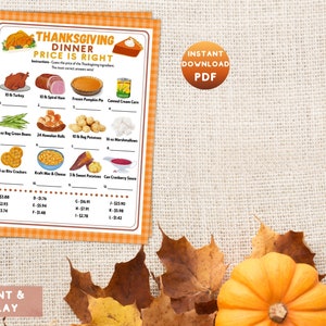 Thanksgiving Dinner Price is Right Printable Trivia Game, Group Game ...