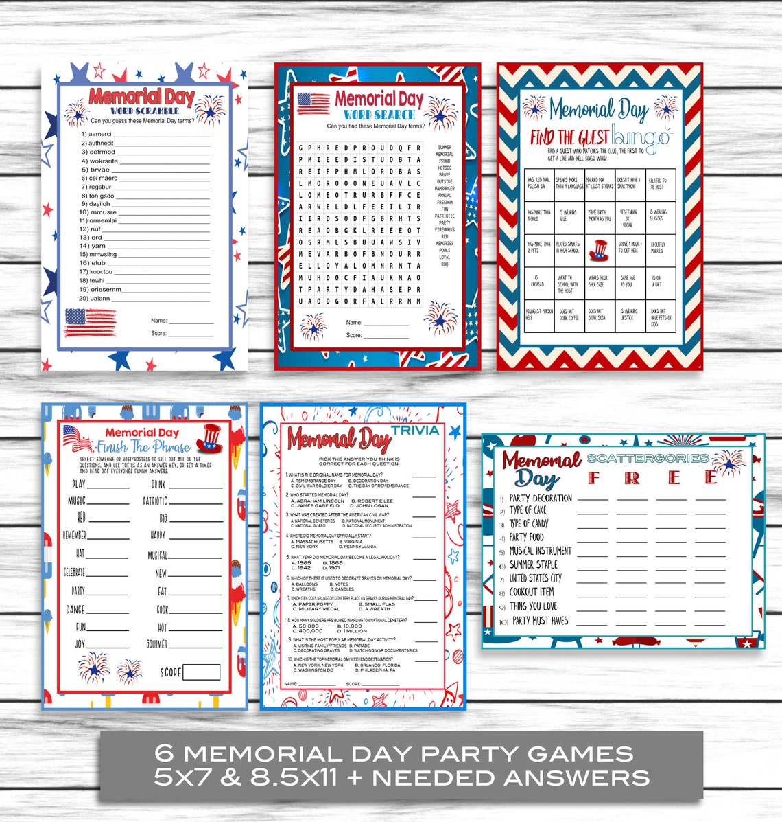 Memorial Day Games Memorial Day Party Games Trivia - Etsy