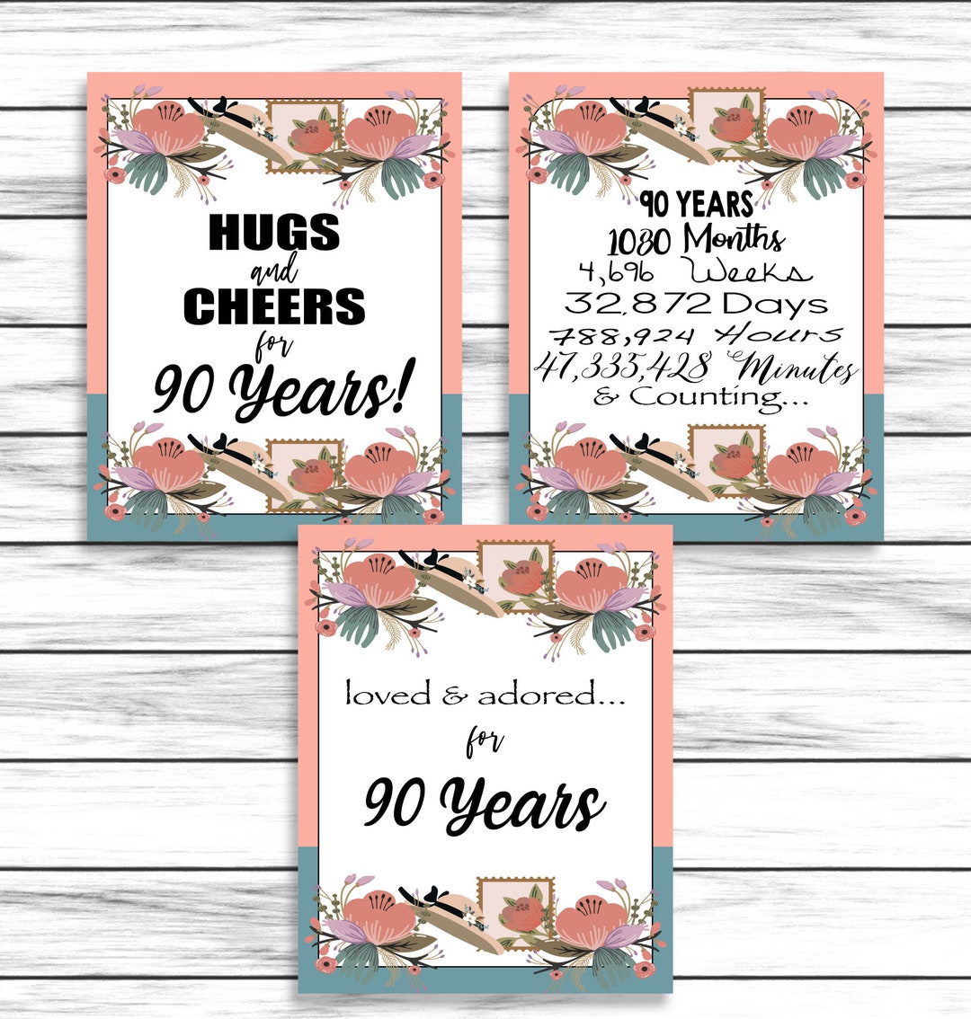 Printable 90th Birthday Party Signs | Pink 90th Bday Decor | Happy 90th ...