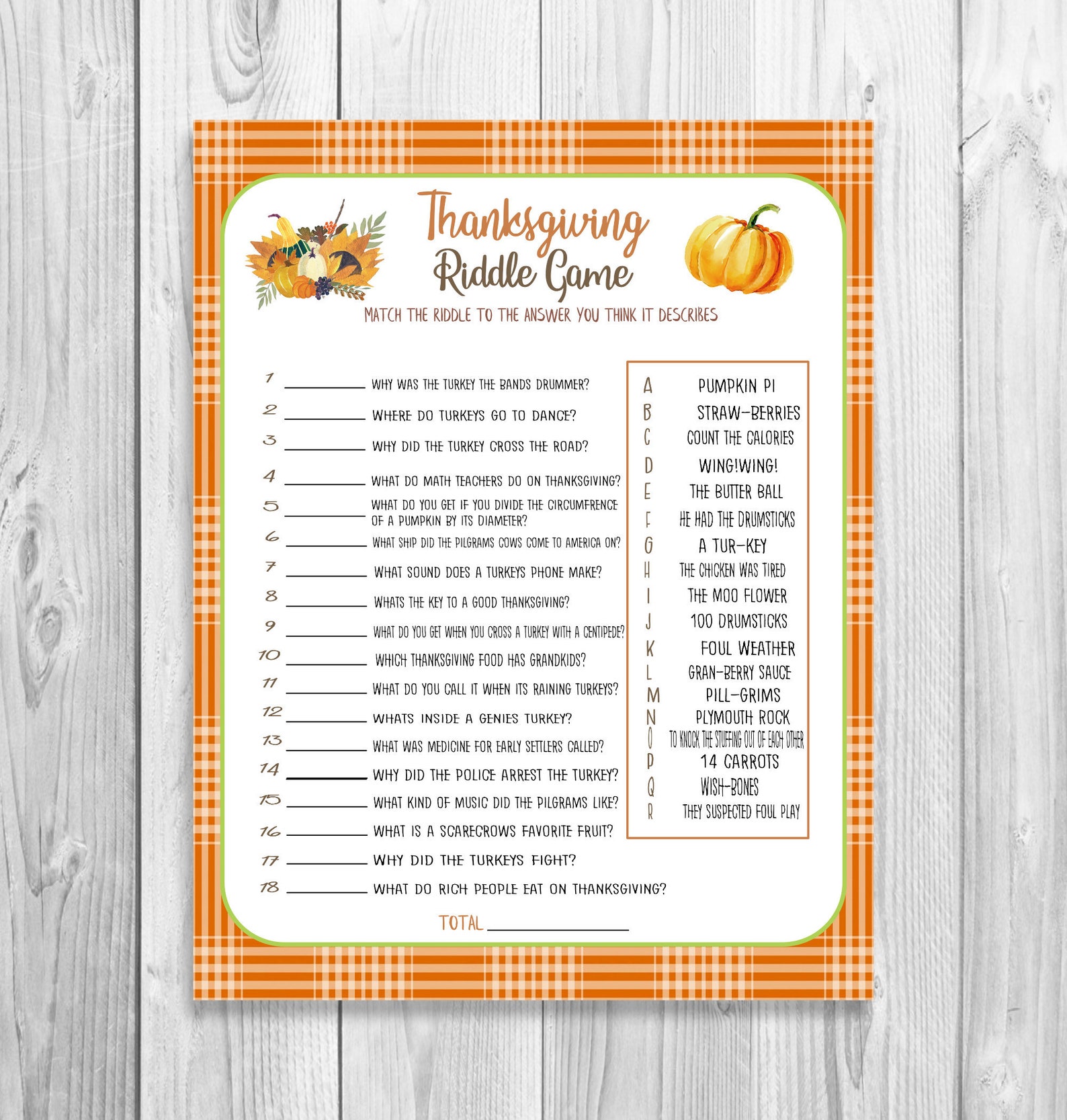 Thanksgiving Game Printable Thanksgiving Riddle Game Kid | Etsy