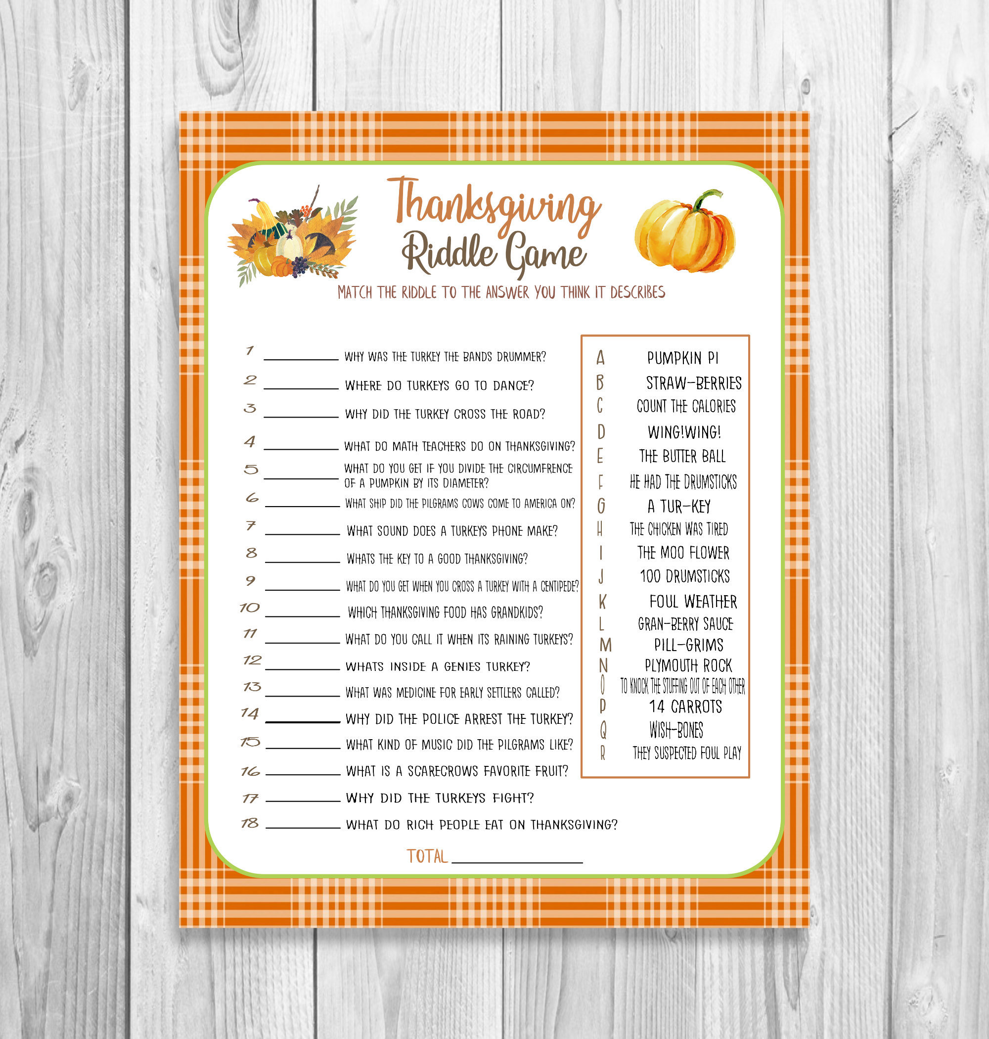 Thanksgiving Game, Printable Thanksgiving Riddle Game, Kid Thanksgiving ...