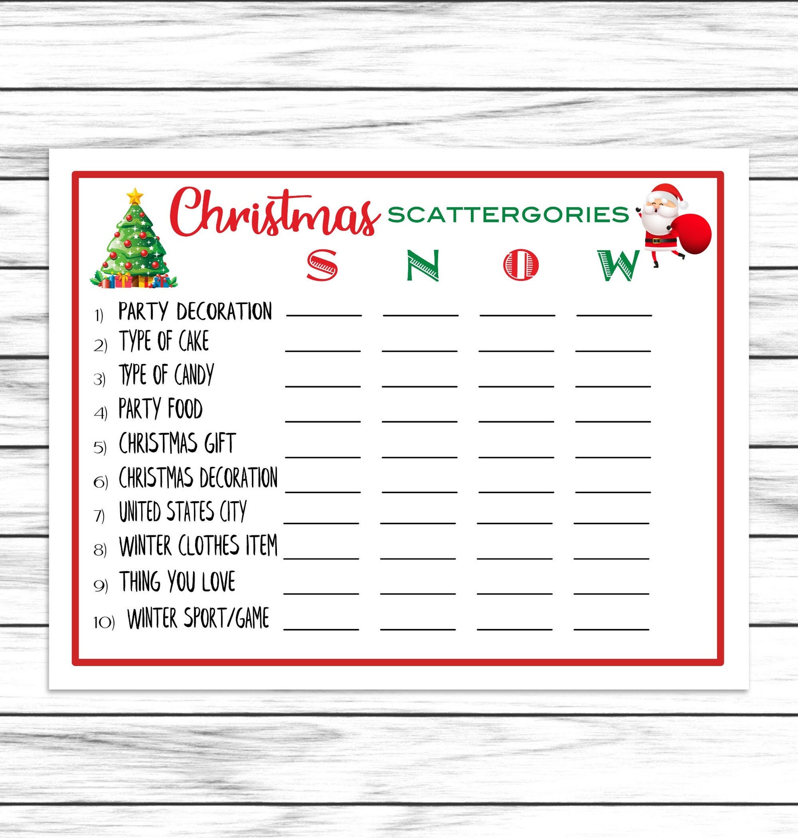 Christmas Scattergories Game, Printable or Virtual Holiday Party Game ...