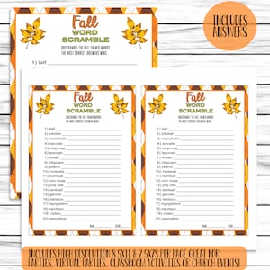 Fall Word Scramble Game, Printable or Virtual Game for Adults and Kids ...