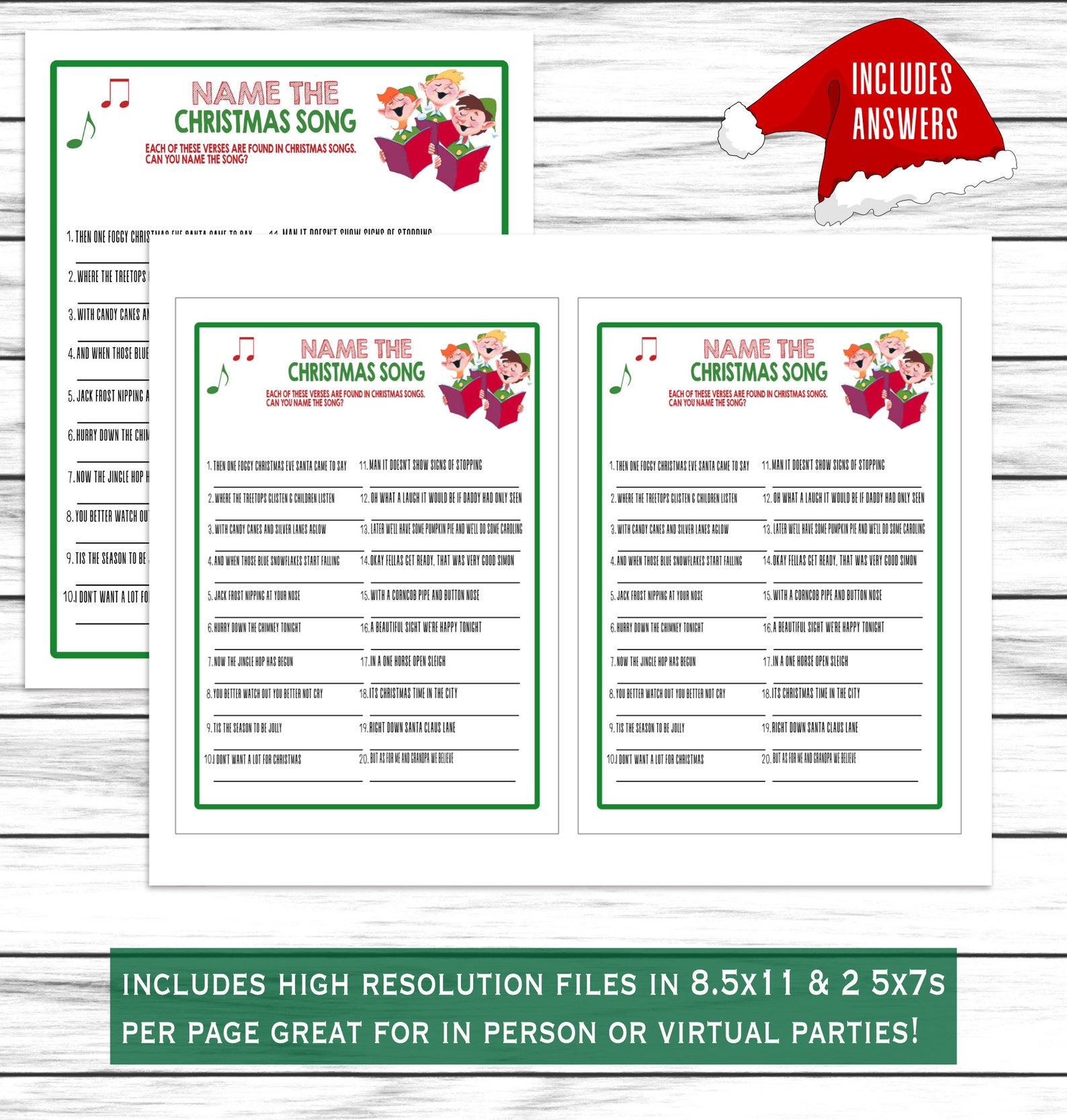 Guess the Christmas Song Game, Xmas Songs, Printable or Virtual Holiday ...