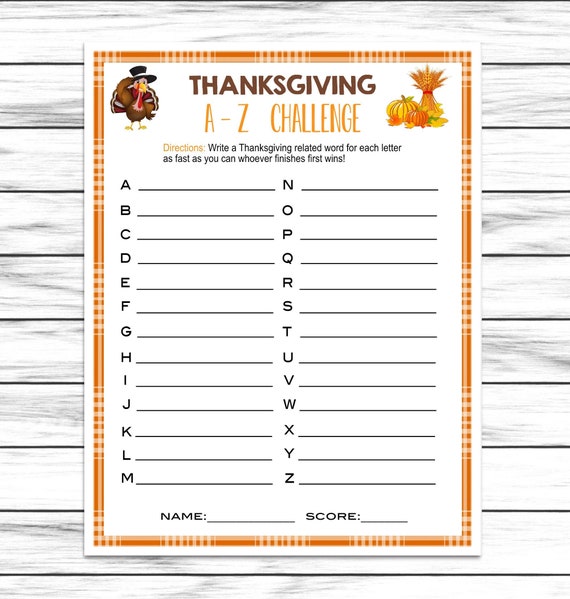 Thanksgiving A-Z Word Game Printable or Virtual Turkey Day | Etsy