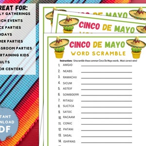 Cinco De Mayo Party Word Scramble Game for Kids & Adults | Classroom ...