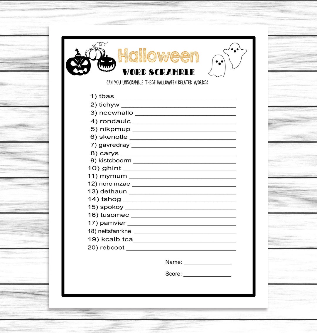 Halloween Word Scramble Game, Virtual or Printable Halloween Costume ...