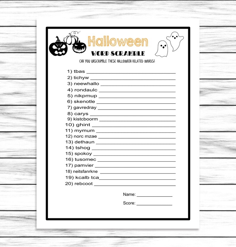 Halloween Word Scramble Game, Virtual or Printable Halloween Costume ...