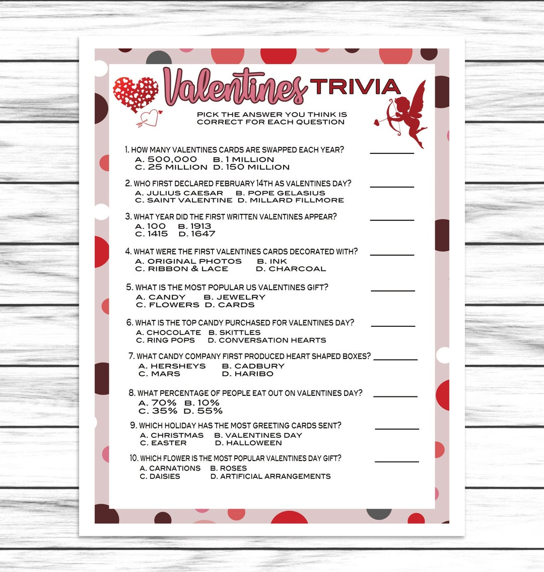 Valentines Day Trivia Game, Virtual or Printable V-day Costume Party ...