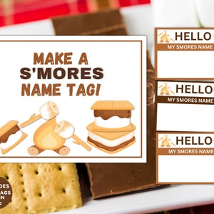 Printable Whats Your Smores Nametag Game | Camping Birthday Party Sign ...