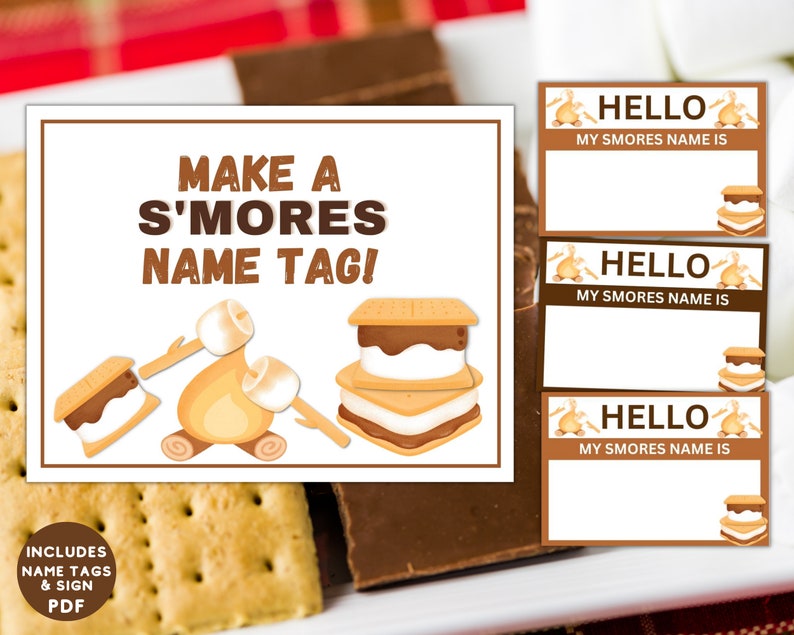 Printable Whats Your Smores Nametag Game | Camping Birthday Party Sign ...