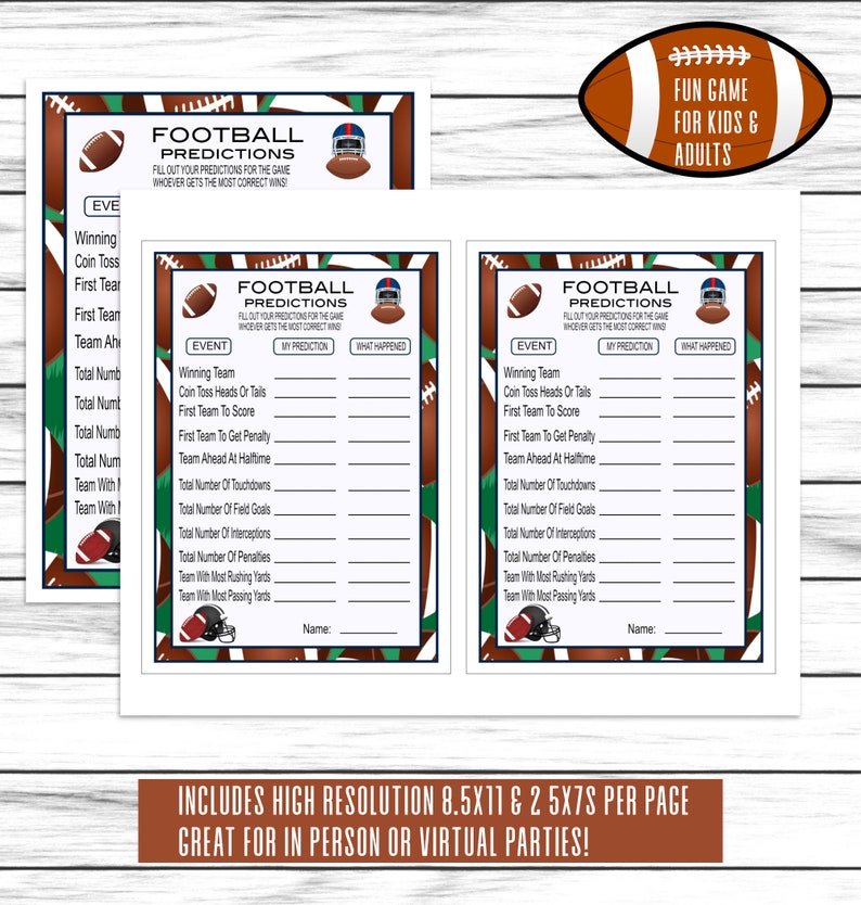 Football Predictions Printable or Virtual Football Party Game - Etsy