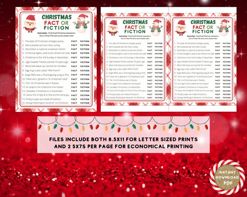 Printable Fact or Fiction Christmas Game,holiday Party Quiz Kids ...