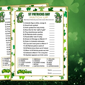 St Patricks Day Trivia Matching Game, St Patricks Day Game, St Patricks ...