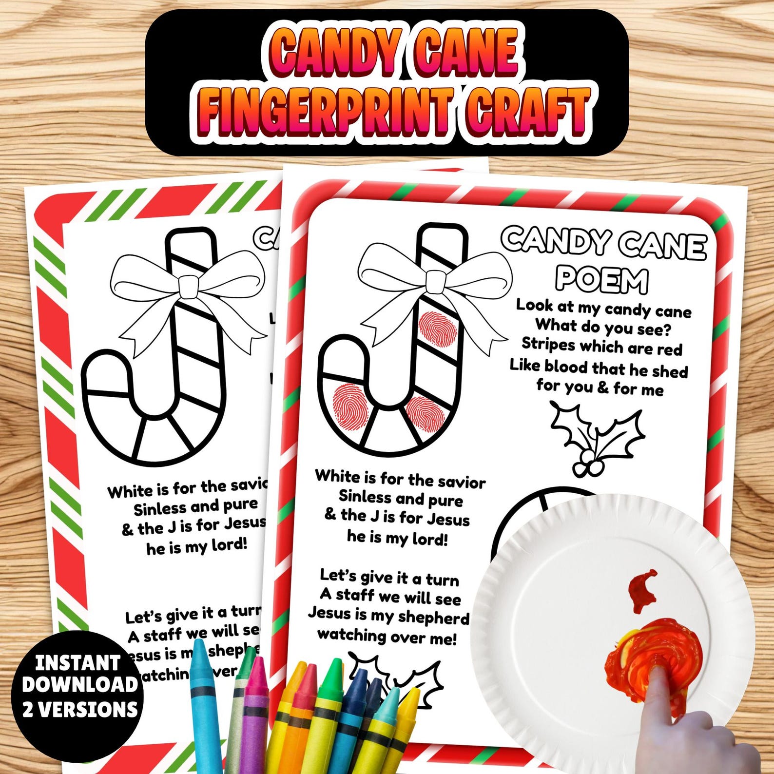 Candy Cane Story Fingerprint Craft • Christian Christmas Poem Printable • Sunday School Activity ...