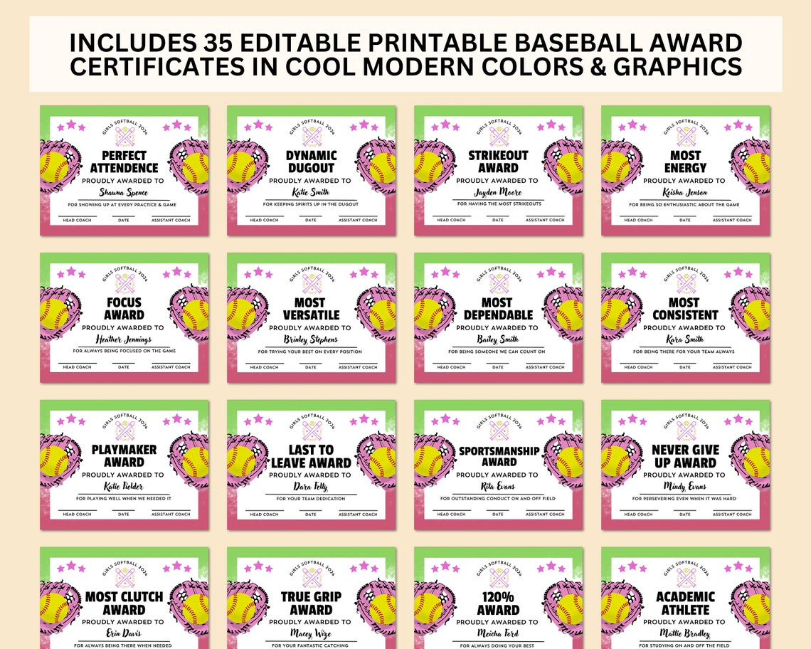 Printable Softball Team Editable Award Certificates | End of Season ...