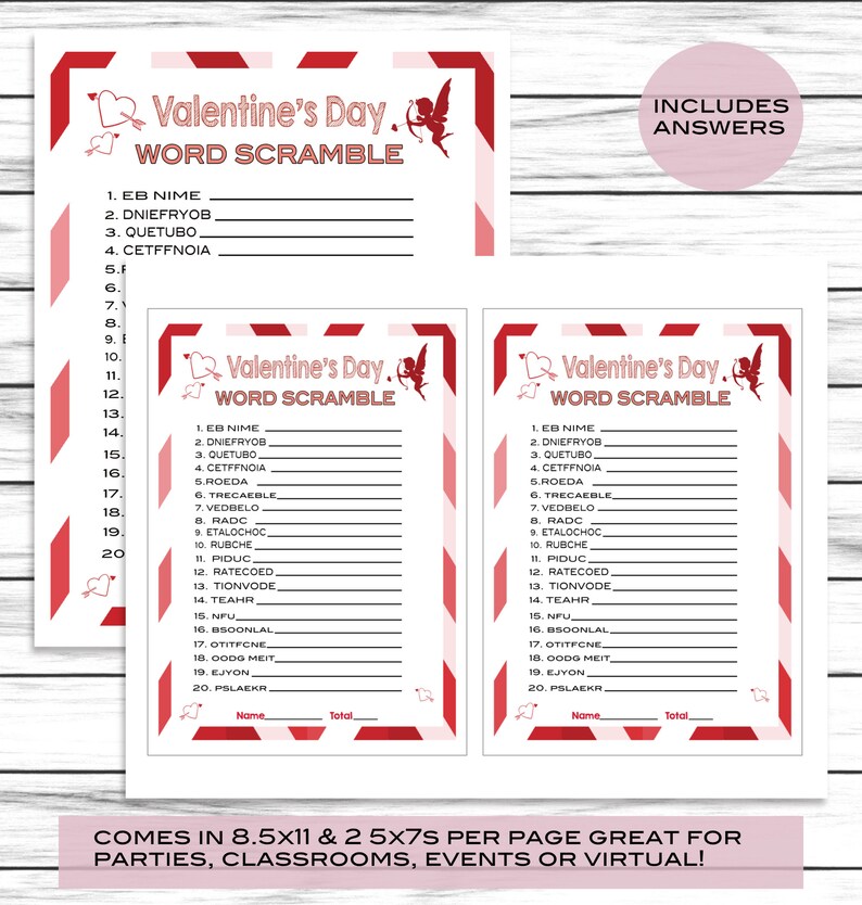 Valentines Day Word Scramble Game, Virtual or Printable V-day Party ...