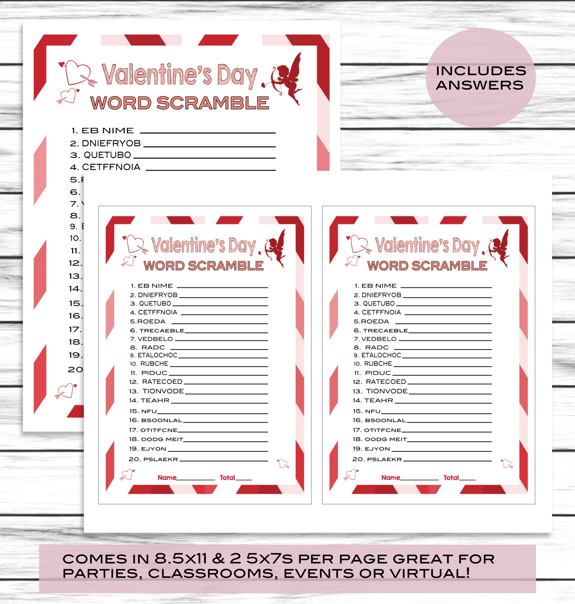 Valentines Day Word Scramble Game, Virtual or Printable V-day Party ...