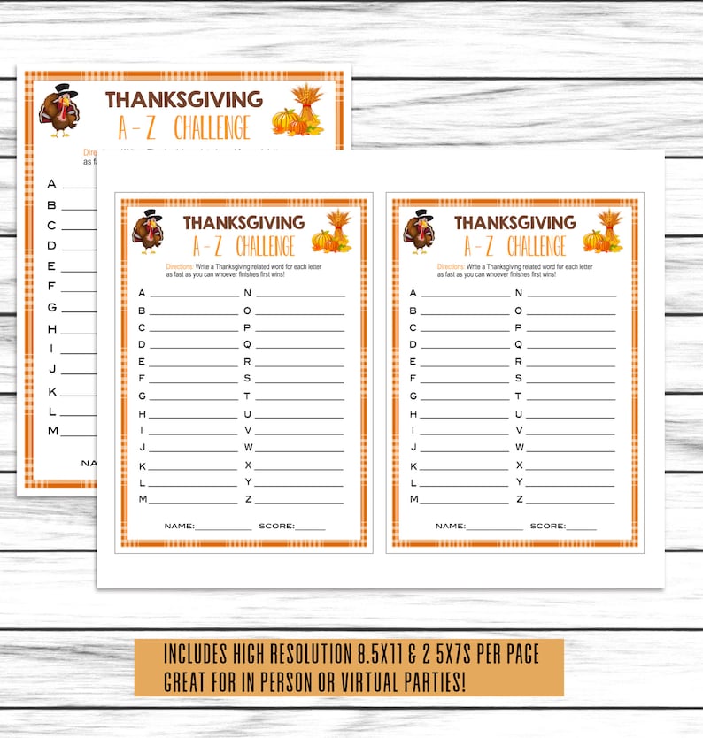 Thanksgiving A-Z Word Game Printable or Virtual Turkey Day | Etsy