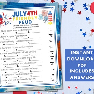 July 4th Family Feud Trivia Party Game, Family Reunion Quiz, Summer ...