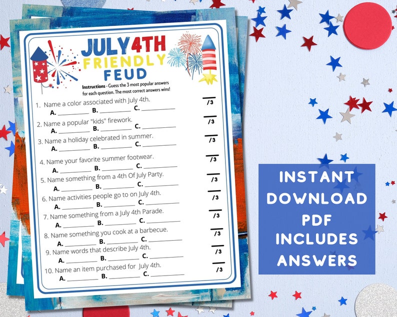 July 4th Family Feud Trivia Party Game Family Reunion Quiz - Etsy