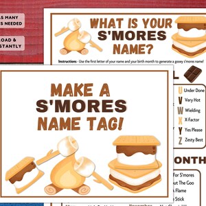 Printable Whats Your Smores Nametag Game | Camping Birthday Party Sign ...