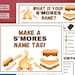 Printable Whats Your Smores Nametag Game Camping Birthday Party Sign ...