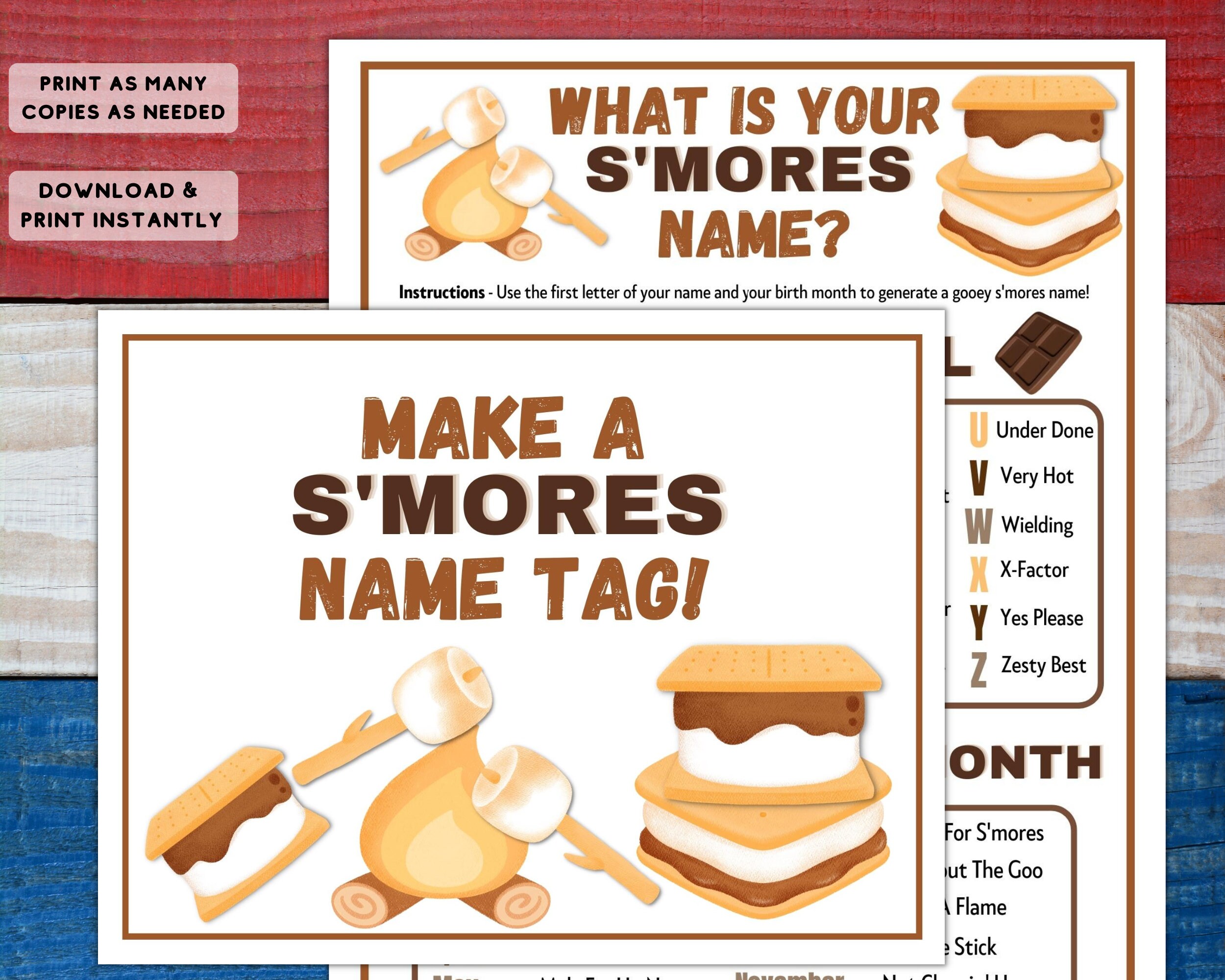 Printable Whats Your Smores Nametag Game | Camping Birthday Party Sign ...
