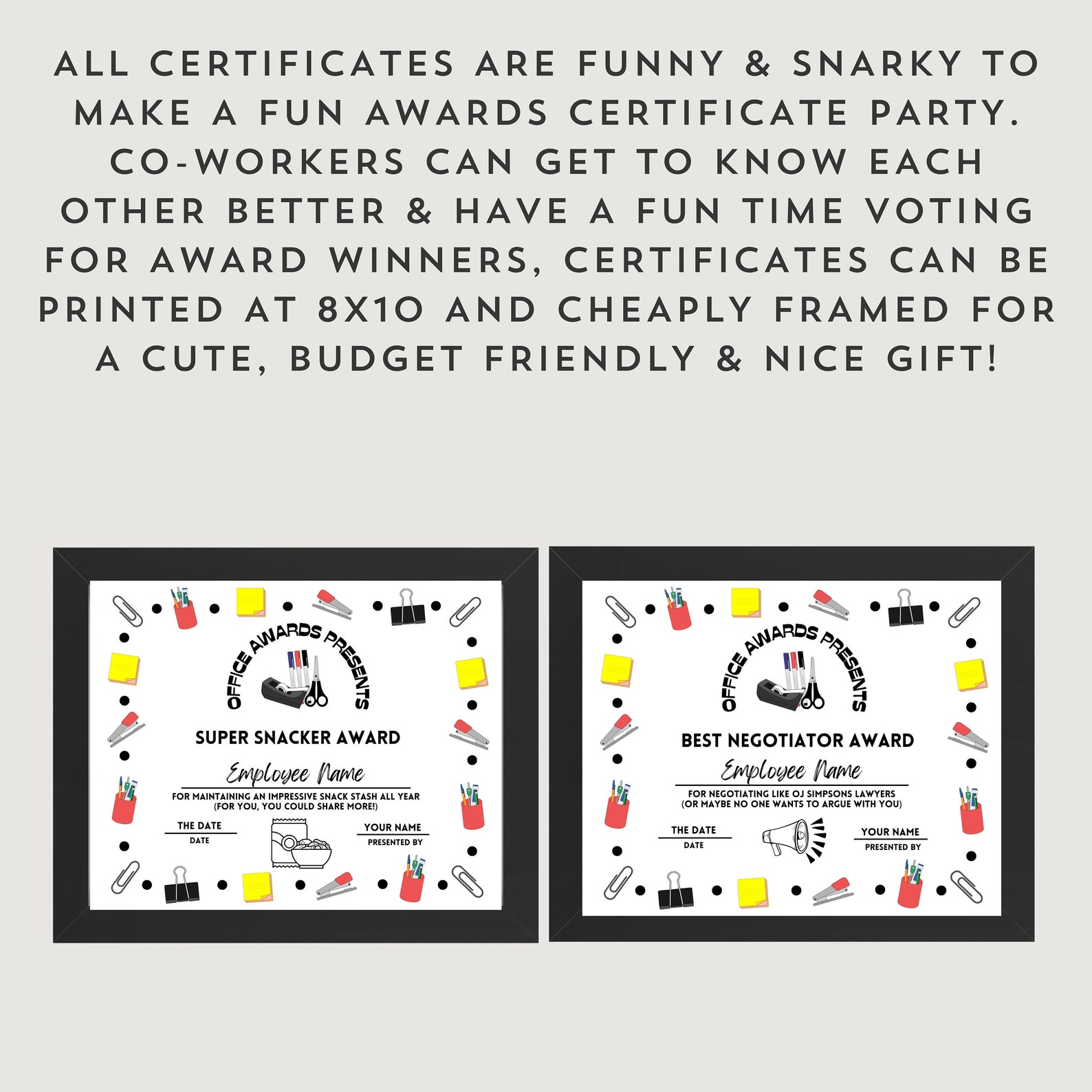 Employee Appreciation Award Certificates Printable Funny Coworker Gift ...