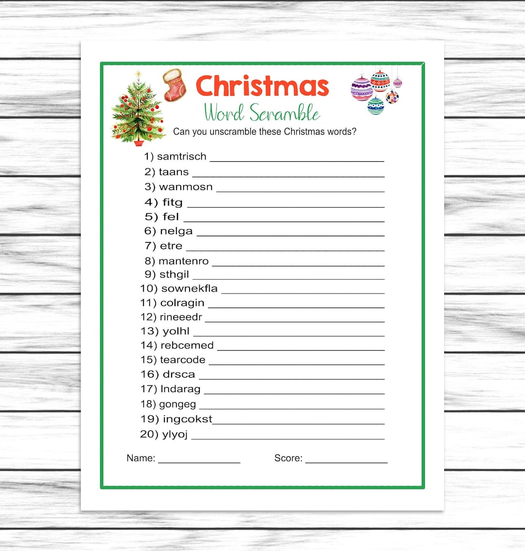 Christmas Word Scramble Game, Printable or Virtual Holiday Party Game ...