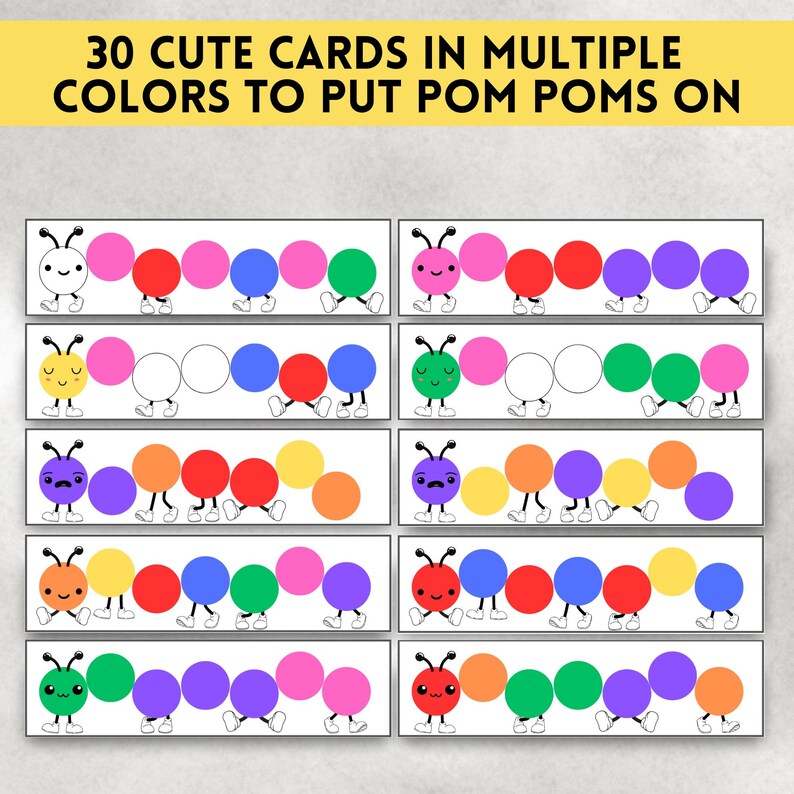 Pom Patterns Caterpillar Activity Cards | Quiet Time Toddler Craft Game ...