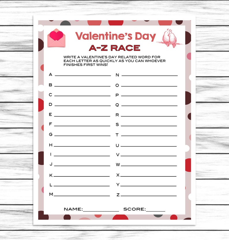 Valentines Day A-Z Word Game Virtual or Printable V-day Party - Etsy