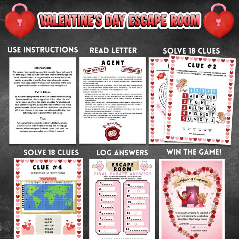 Junior Detective Valentine Escape Room | 18 Clue Mystery Game for Kids ...