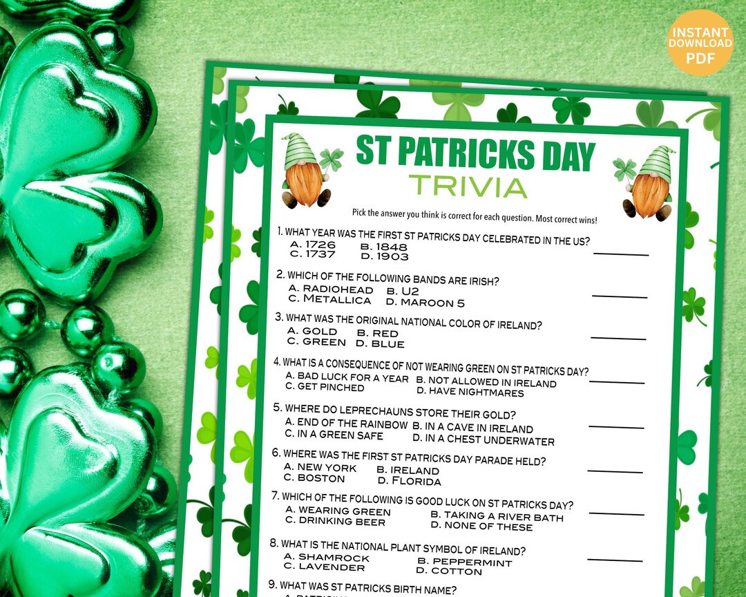 St Patricks Day Trivia, St Patricks Day Game, Trivia Game, St Patricks ...