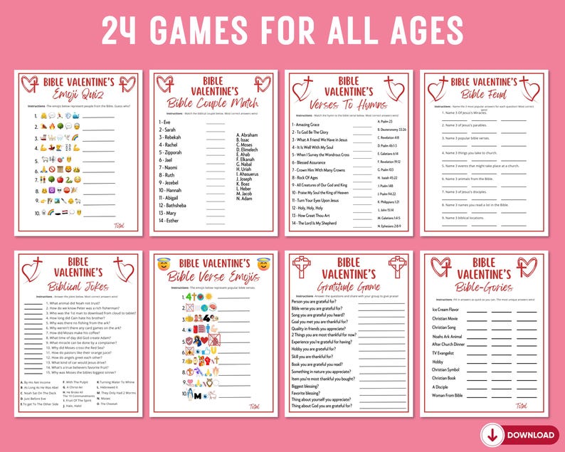 Valentines Printable Bible Games Bundle , Christian Valentine Day Games ...