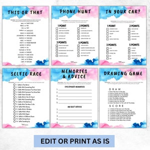 Editable Gender Reveal Games Bundle | Gender Reveal Party Ideas | Blue Pink Gender Reveal ...